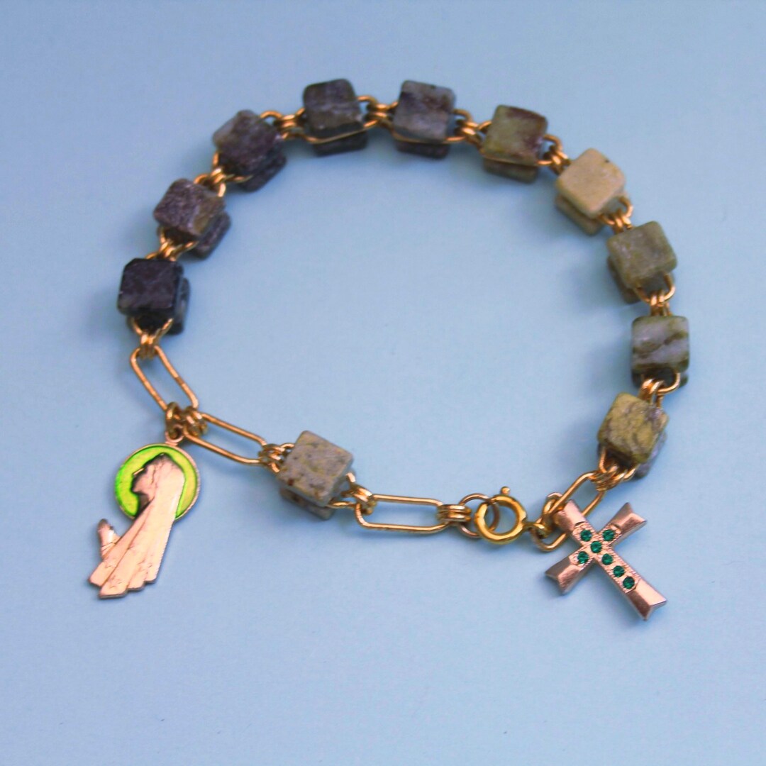 Religious Jade Charm Bracelet/cross/virgin Mary - Etsy