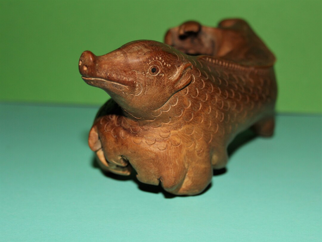 Vintage Pig Sculpture Hand-carved From Buri Wood (parasite Wood ...