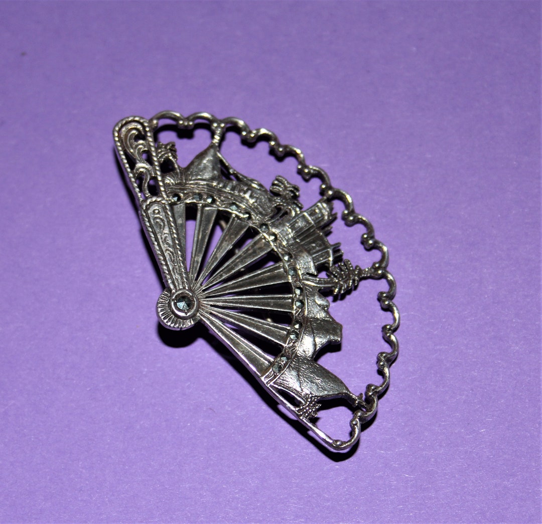 Delightful Vintage AC1 935 Silver Fan Brooch/hand-crafted/marcasite - Etsy