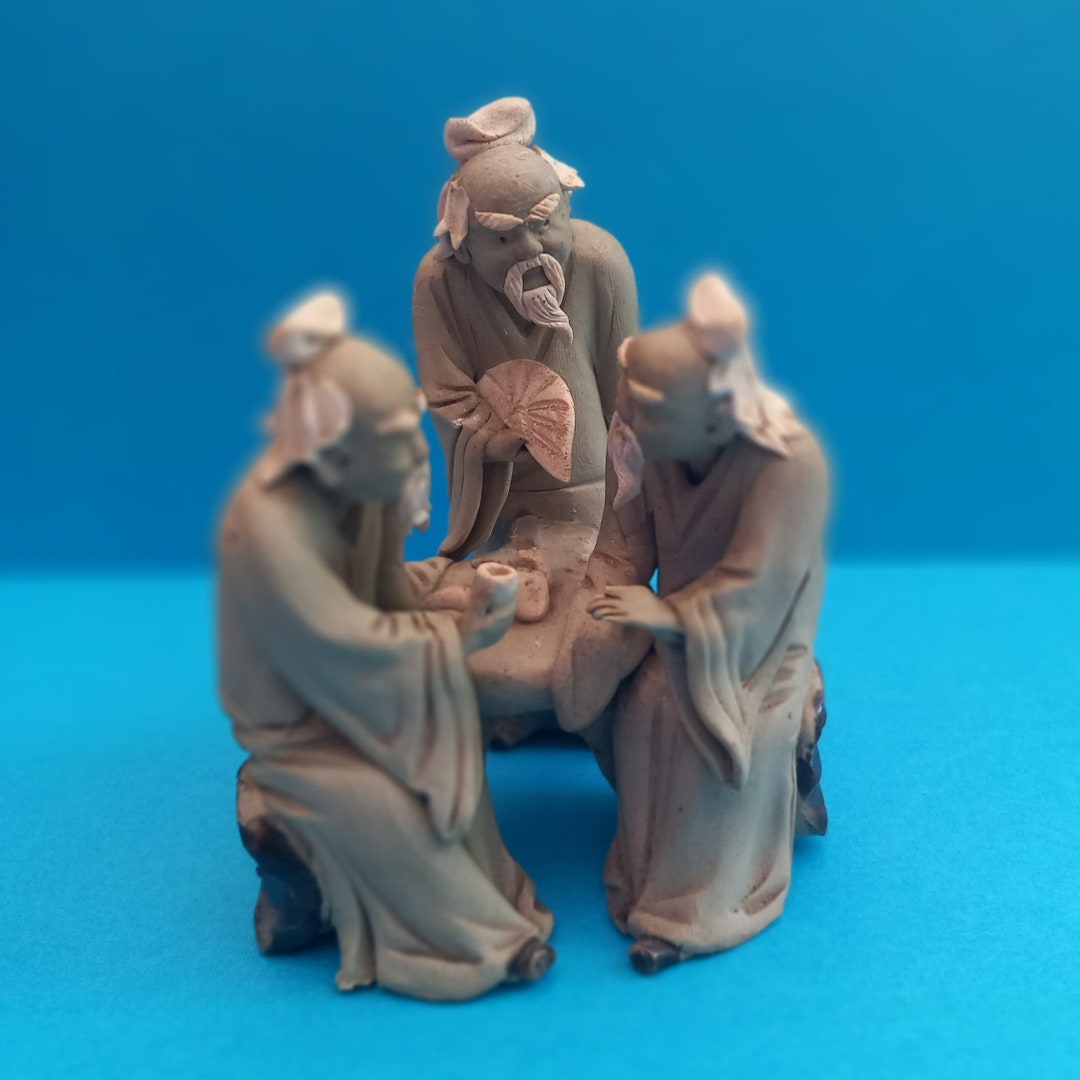 Rare Chinese Mudmen Figurine/unglazed/elders Drinking Tea - Etsy
