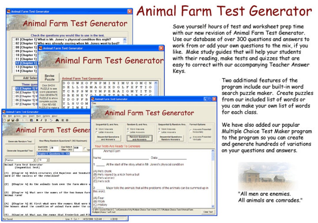 Animal Farm Literary Test Generator Software for Windows PC - Etsy