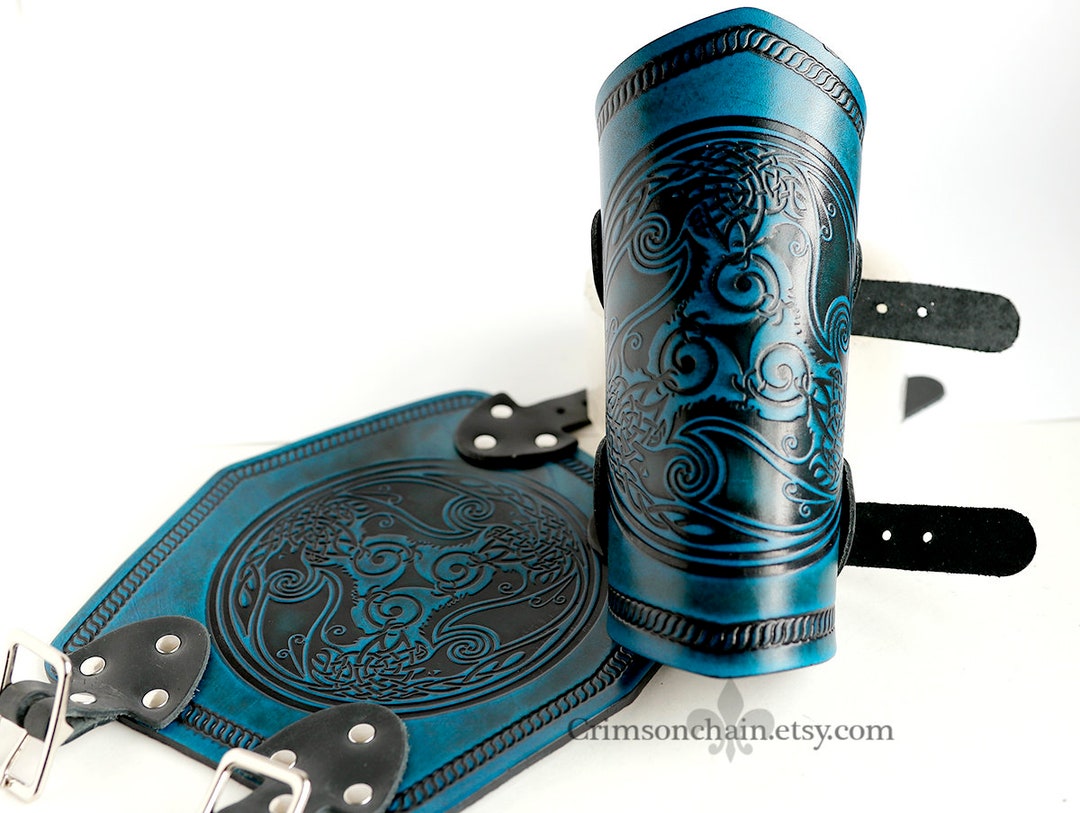 Medium Stamped Bracers Blue Celtic Ravens by Crimson Chain - Etsy