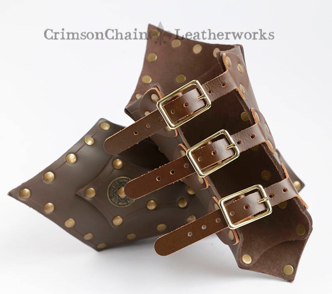 Large Brown Gothic Style Bracers by Crimson Chain Leatherworks - Etsy