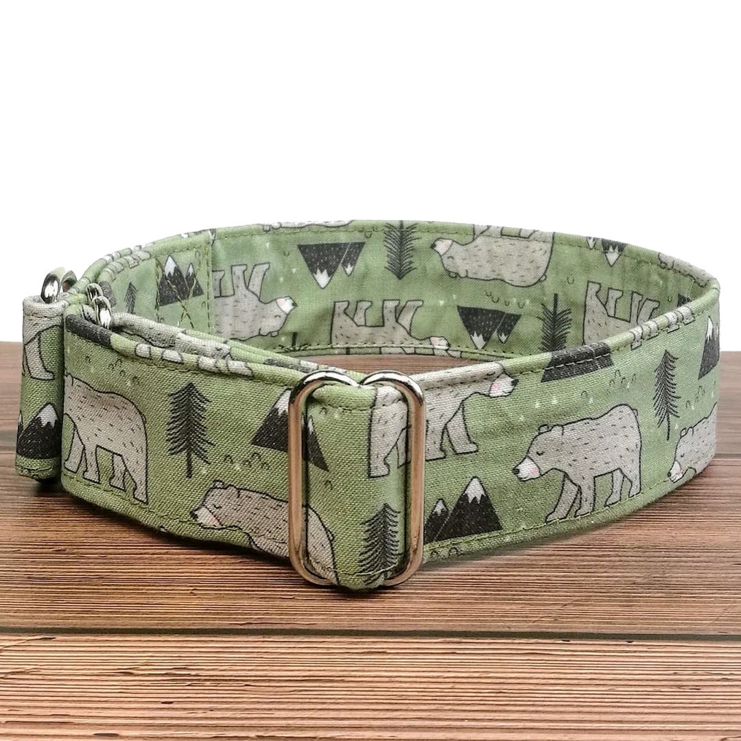 Bear Dog Collar, Green Boy Dog Collar, Woodlands; Green Martingale ...
