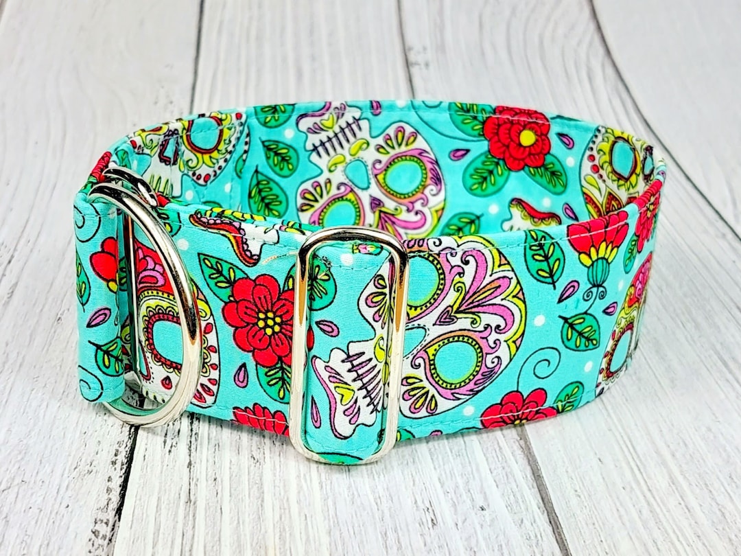 Dog Collar Sugar Skulls, Mint Greyhound Collar Halloween Limited Slip ...