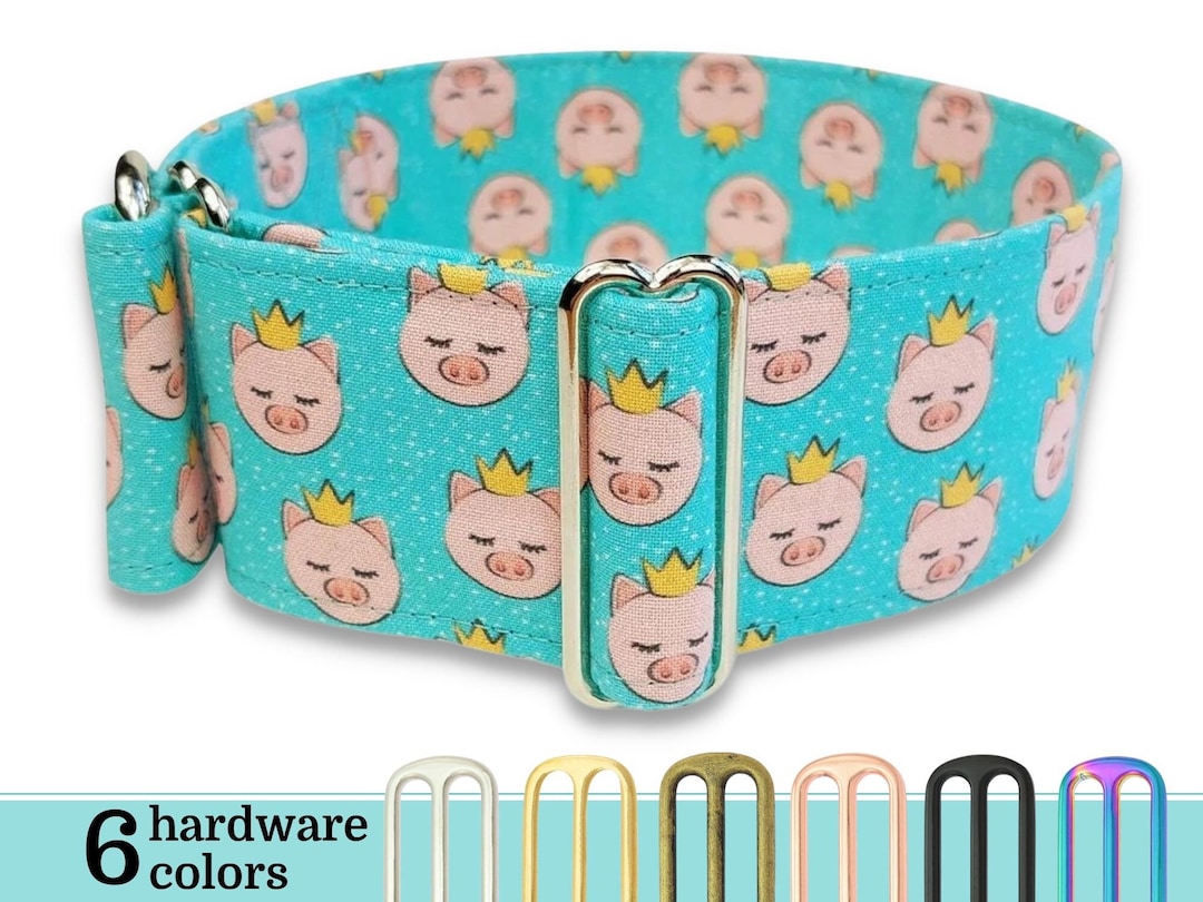 Dog Collar Pigs With Crown, Fabric Greyhound Collar, Cyan Martingale ...