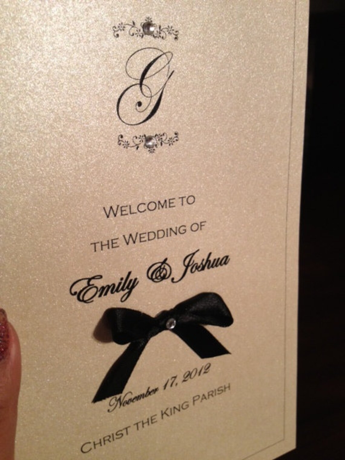 Wedding Ceremony Program Monogrammed With Ribbon Bow - Etsy