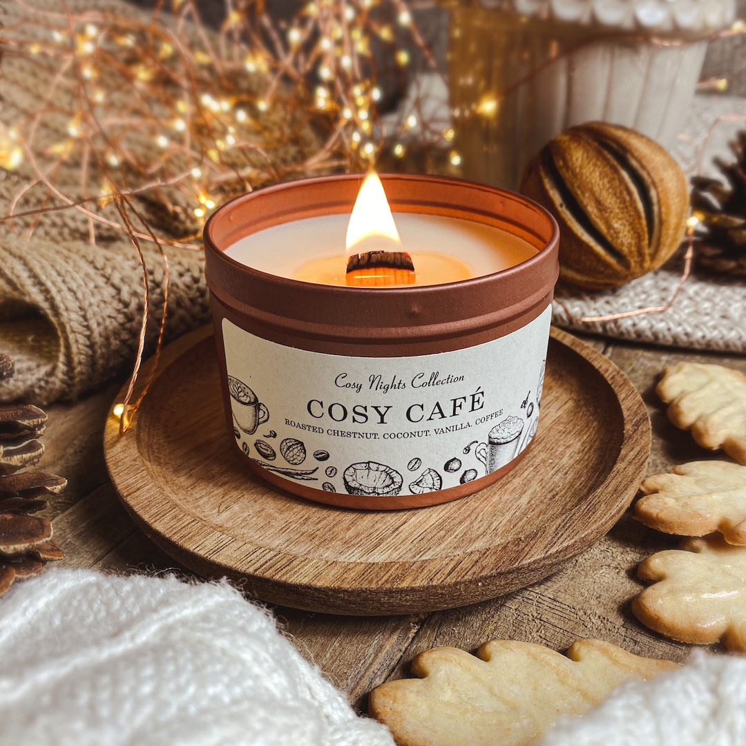 Wood Wick Candle | Cosy Cafe - Natural Soy Wax - Wooden Wick - Crackle ...