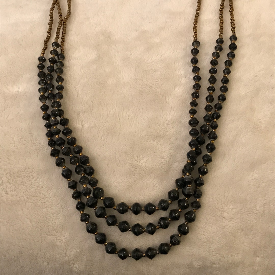 Vintage Teng Yue Multistring Black and Gold Beaded Necklace Necklace - Etsy