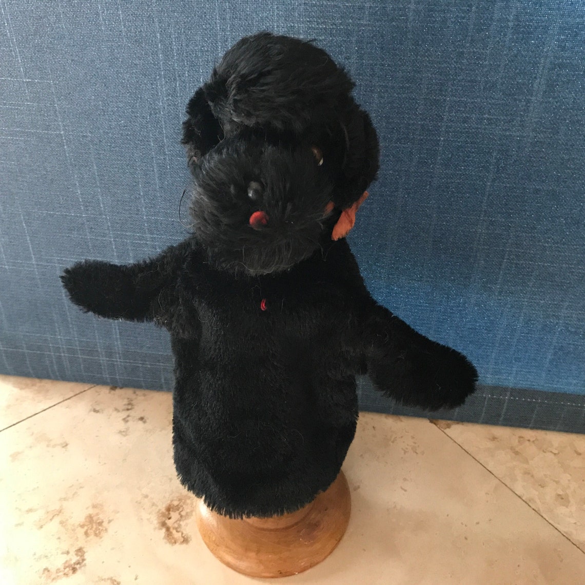 Vintage Steiff Poodle Black Mohair Hand Puppet With Red Bow No Original ...