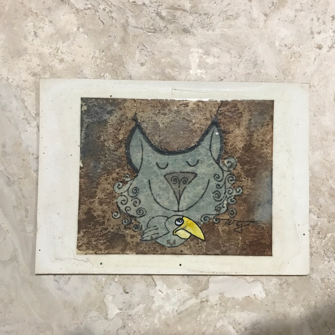 Vintage Original Art by Willis Henry Goldsmith Cat With Graphic Bird ...