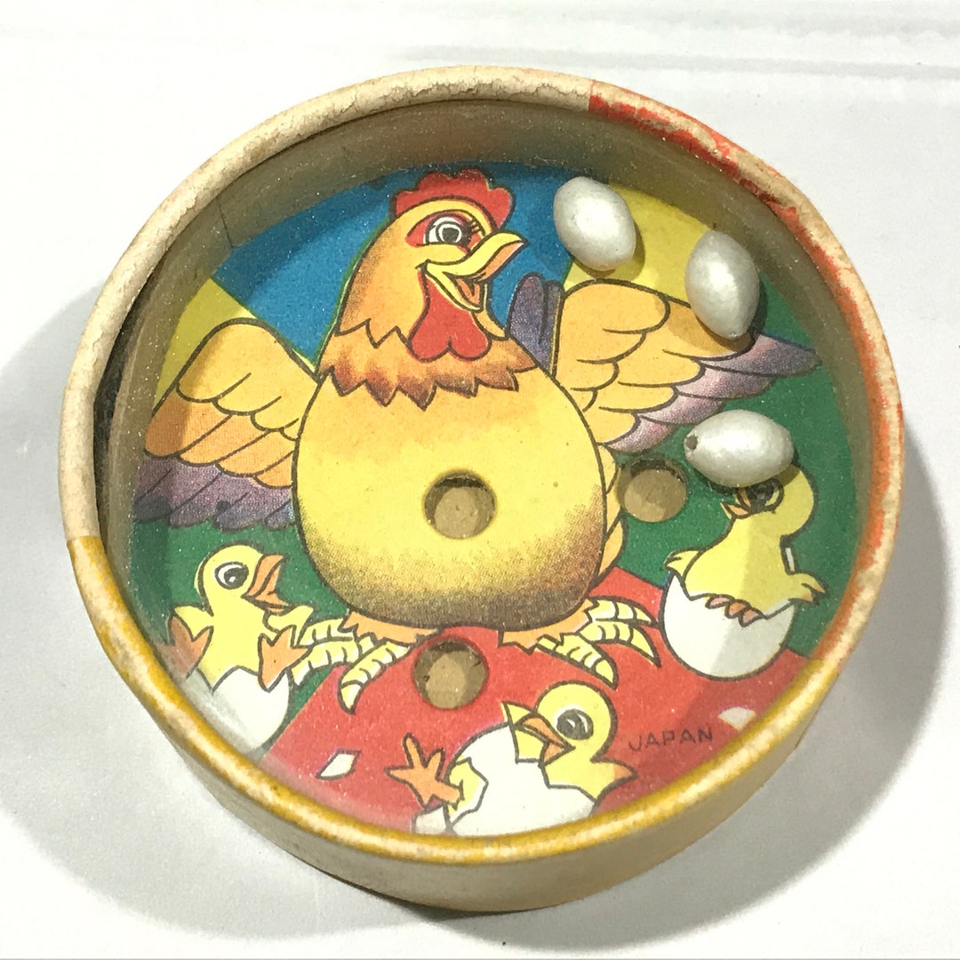 Vintage Chicken Eggs and Dancing Penquin on Reversible Japan Hand Held ...