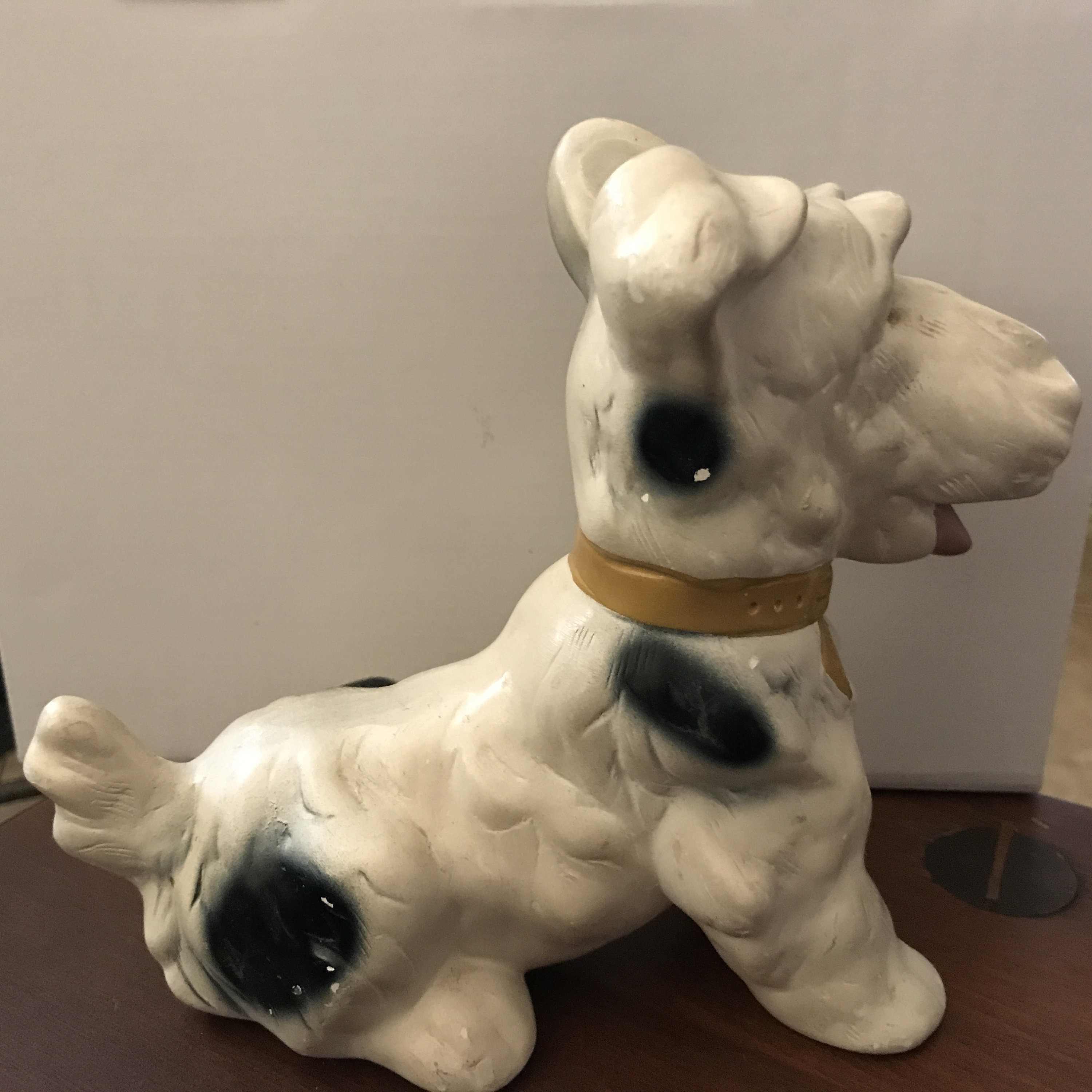 Vintage Chalkware Terrier Dog White Black Spot Shanks Salina Kansas ...