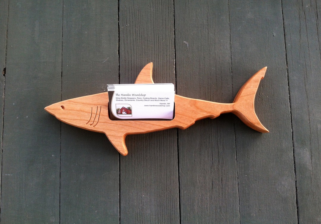 Business Card Holder, Carved Wood Shark, Shark Card Holder, Wood Shark ...