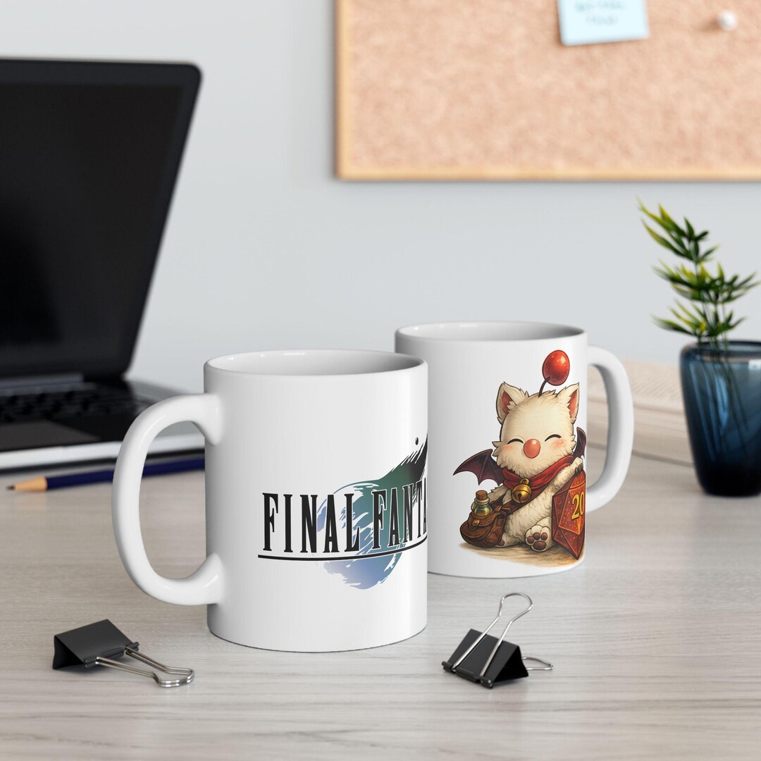 Final Fantasy VII Moogle Chibi & D20 Ceramic Mug, Gamer Gift, Fantasy ...