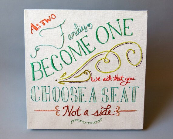 Items similar to No Seating Plan Wedding Sign - Hand-Embroidered with ...