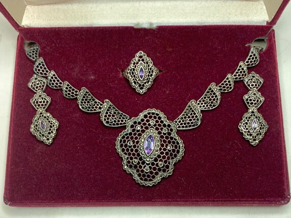 Sterling Filigree M.R.F. Resources Jewelry Set with A… - Gem