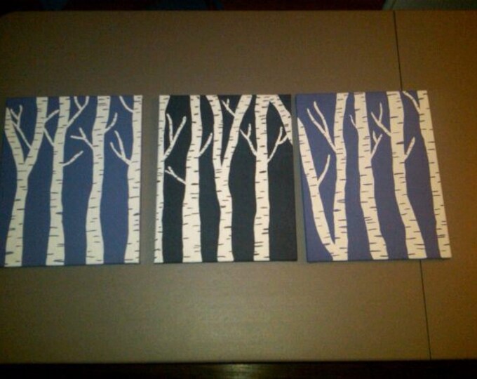 Original Set of 3 birch Trees Acrylic Painting - Etsy