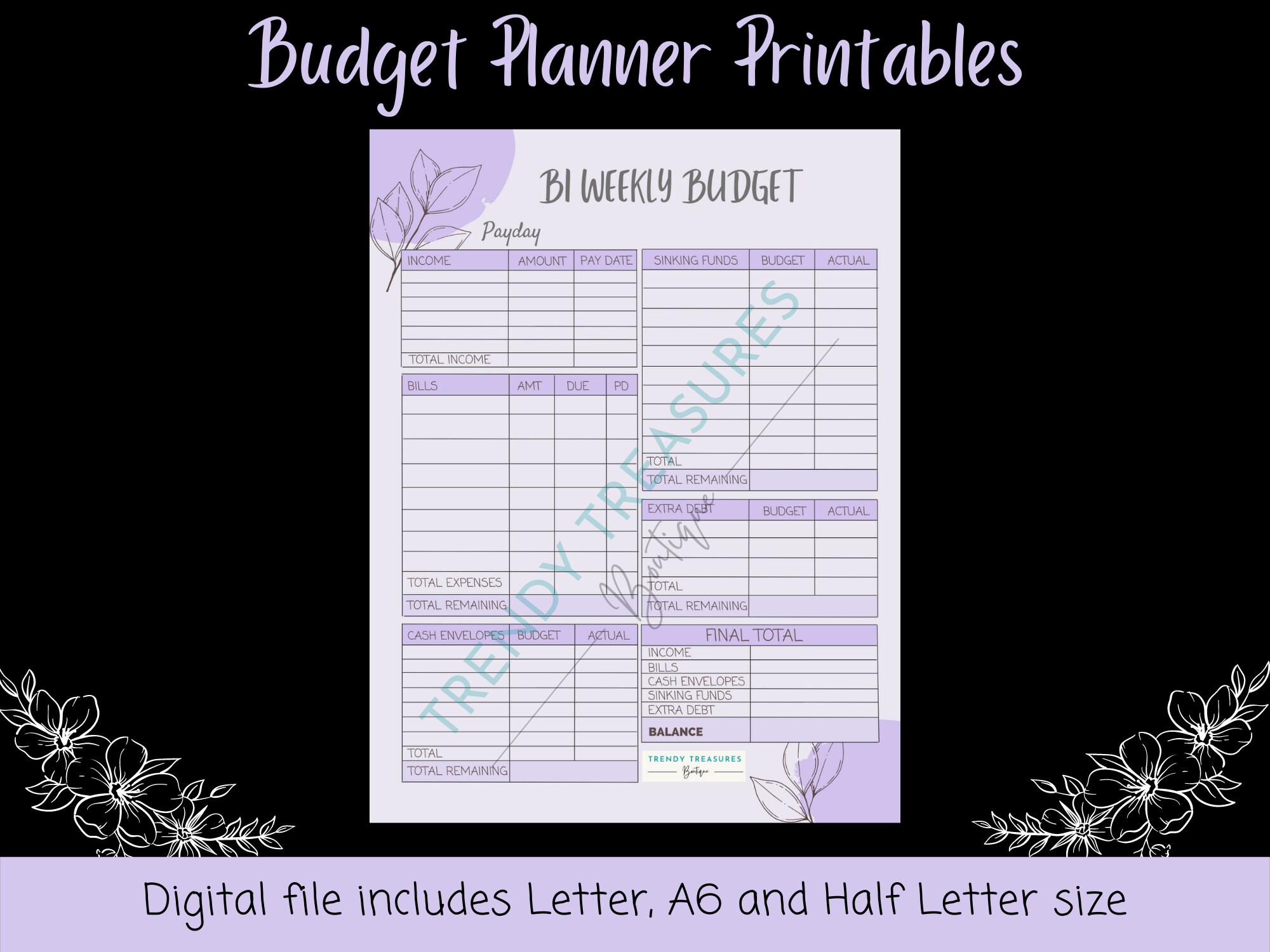 Easy Budget Planner, Printable, Budget by Paycheck, US Letter, Half ...