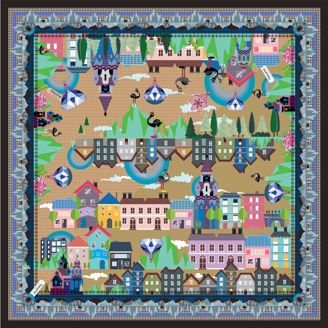 Houses Road Map Pattern Illustration,paÑuelo BUFANDA , Gift Idea ...