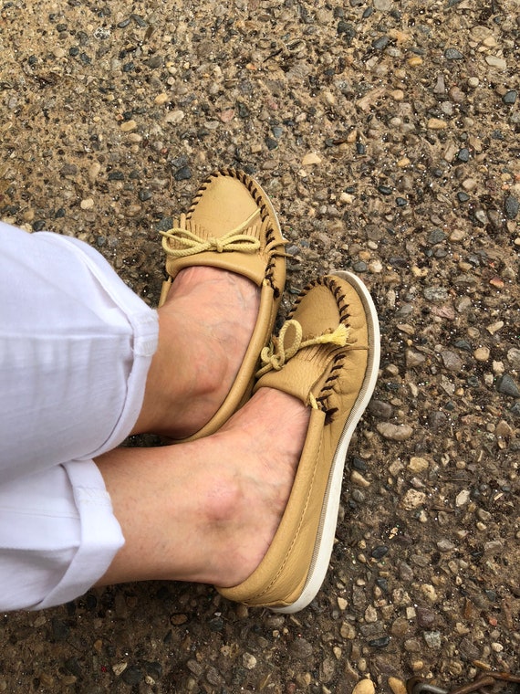 Vintage Light Brown Leather Minnetonka Moccasins Made in USA Womens Size 7 Etsy