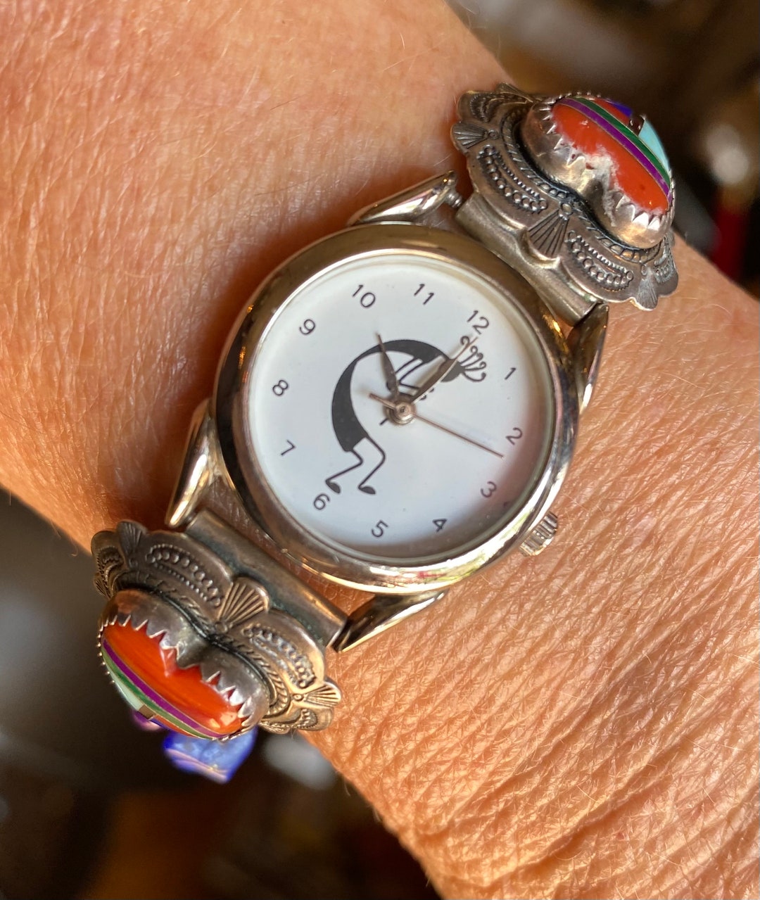 80’s Sterling Silver, Turquoise and Red Coral Watch Band With Watch - Etsy