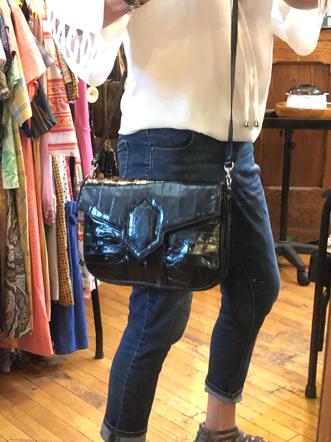 Black Eel Skin Crossbody Handbag - Etsy