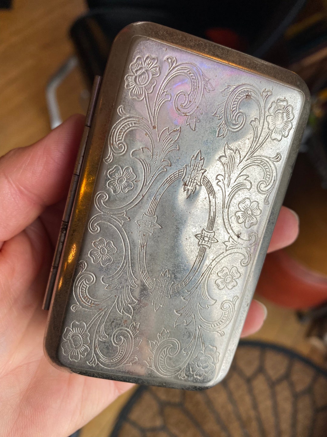 70s Aluminum Cigarette Case With Etched Design on Lid. - Etsy