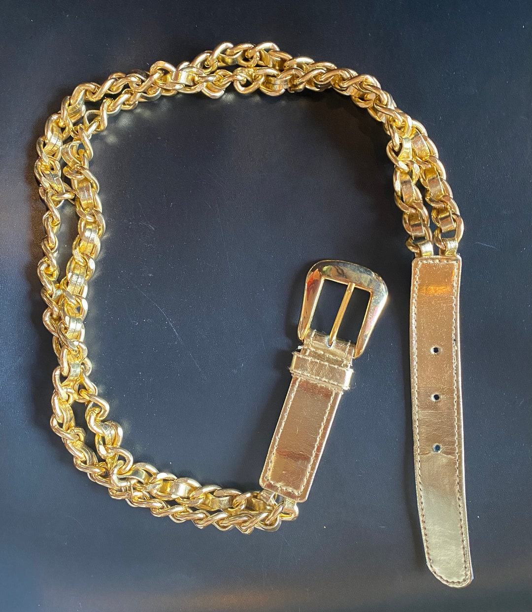 90s Retro Gold Metal Chain Belt With Buckle - Etsy