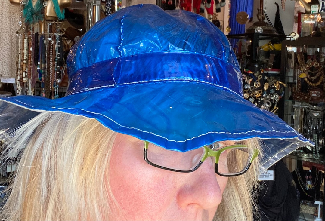 1970's Blue Wide Brim Vinyl Rain Hat - Etsy