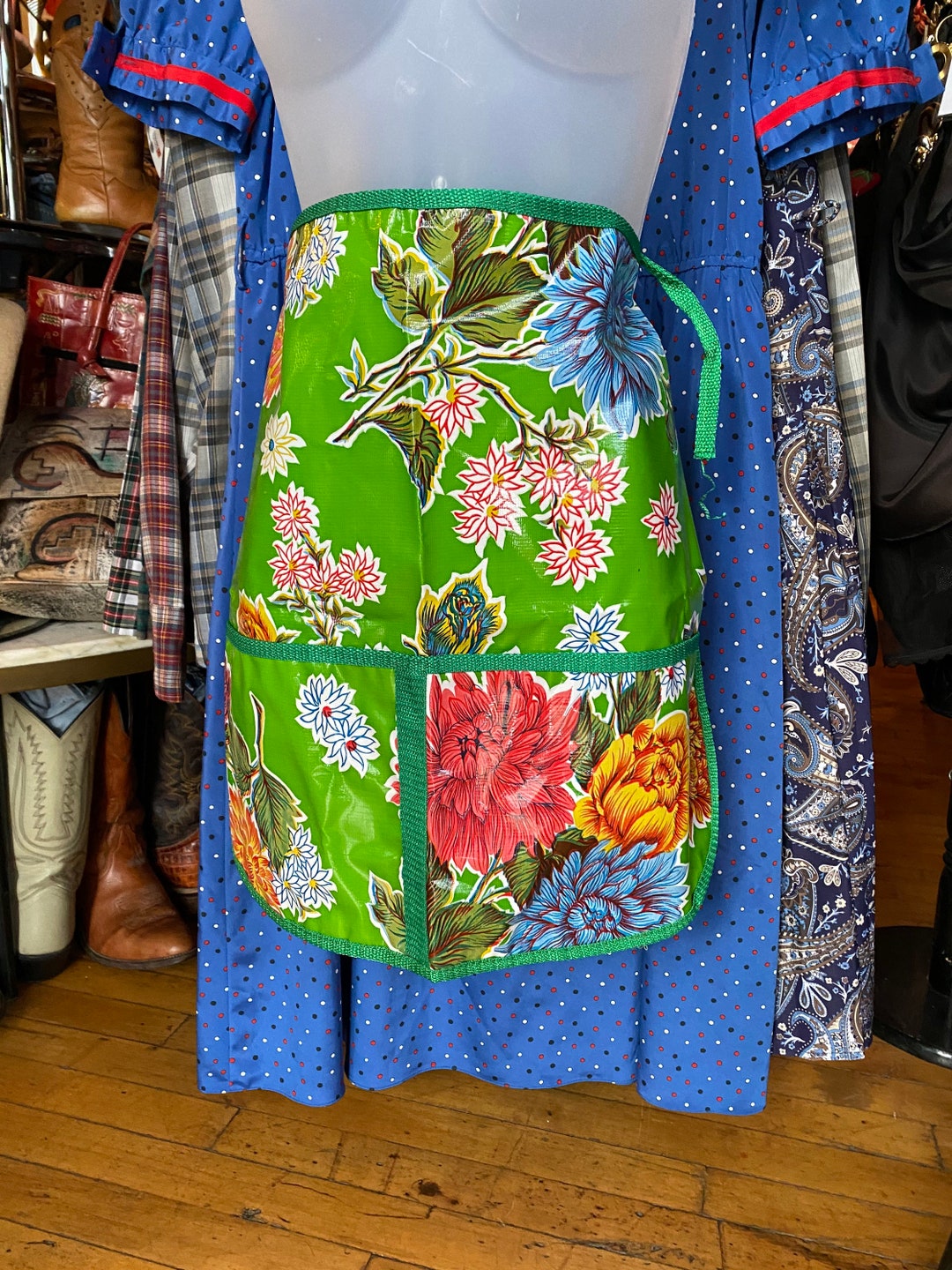 90s Retro Bright Floral Vinyl Apron With 2 Big Pockets - Etsy