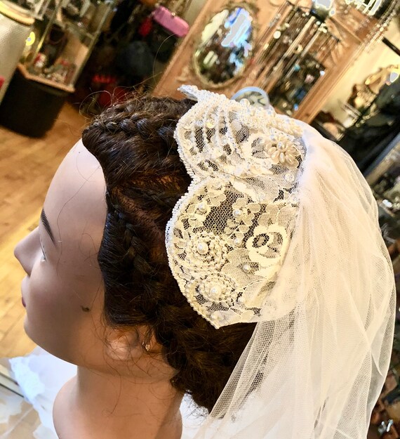 Retro 80’s Long White Bridal Veil - Gem