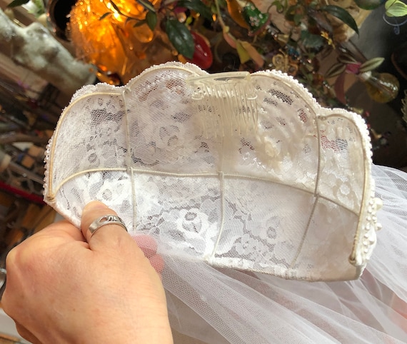 Retro 80’s Long White Bridal Veil - Gem