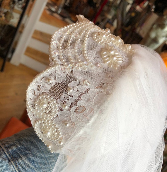 Retro 80’s Long White Bridal Veil - Gem