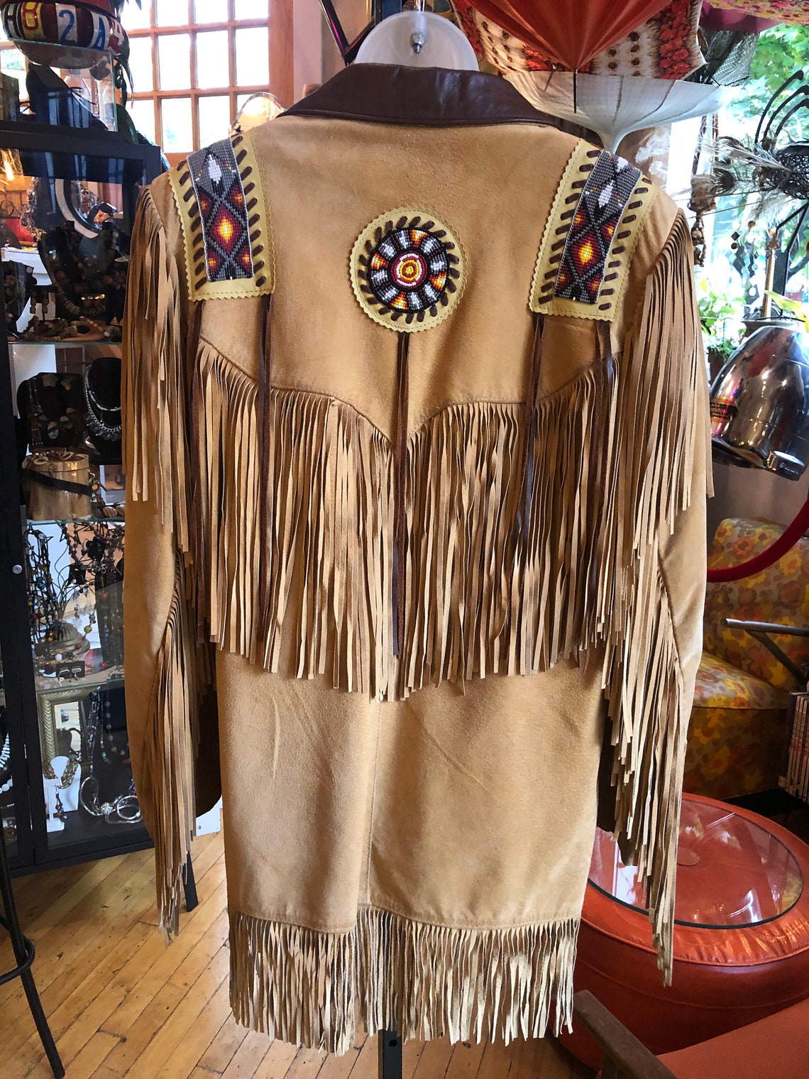 Vintage LARIAT LEATHER Brown Suede Fringe and Beaded Jacket - Etsy