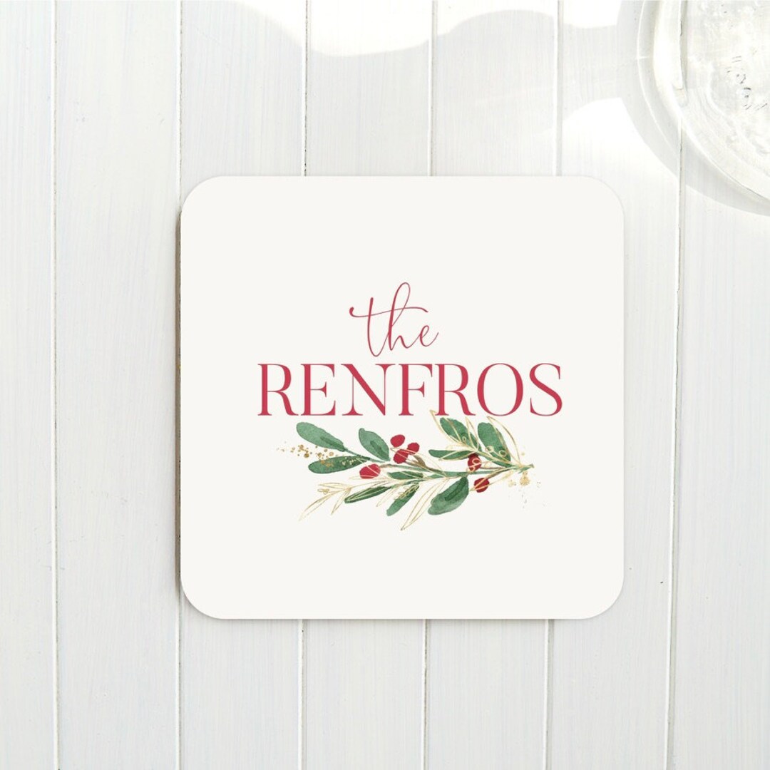 Personalized Paper Coasters, Christmas Coasters, Holly, Custom Coaster ...