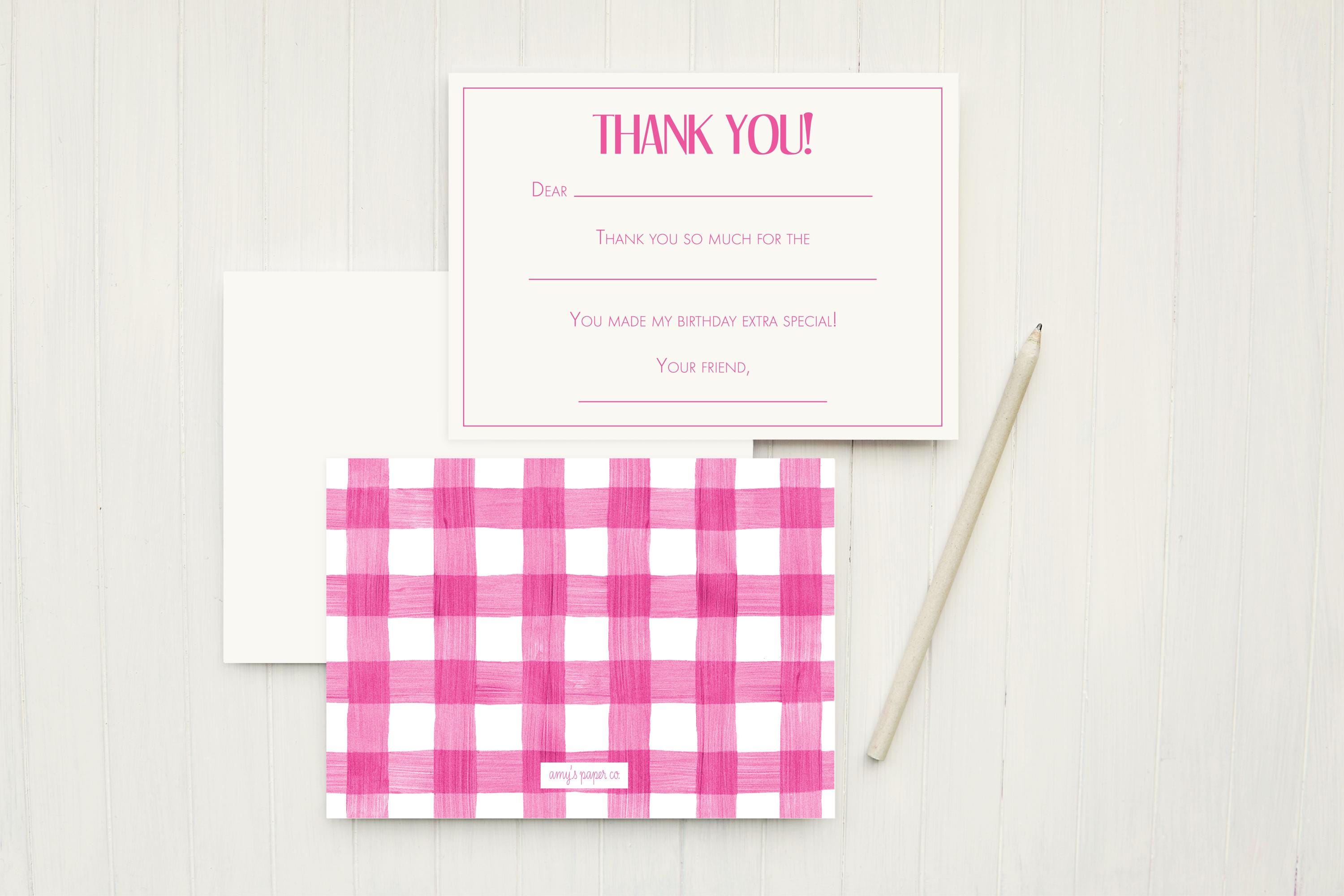 Kids Stationary, Kids Birthday Thank You Cards, Pink Gingham - Etsy