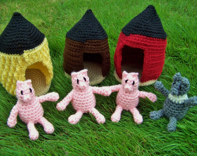 Three Little Pigs Set: Pigs, Straw House, Stick House, Brick House, Big ...