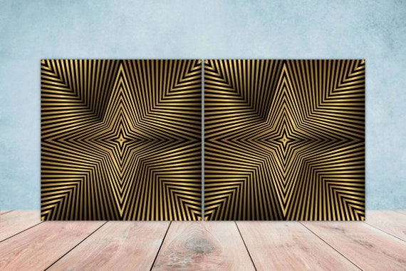 Black and Gold Tile Set of 2 Black and Gold Wall Decor - Etsy