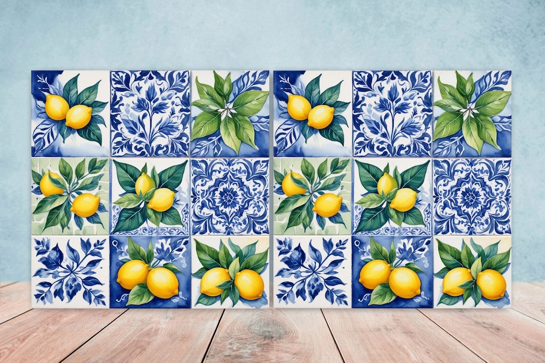 Italian Majolica Lemon Ceramic Tiles: Mediterranean Kitchen Decor, Set ...