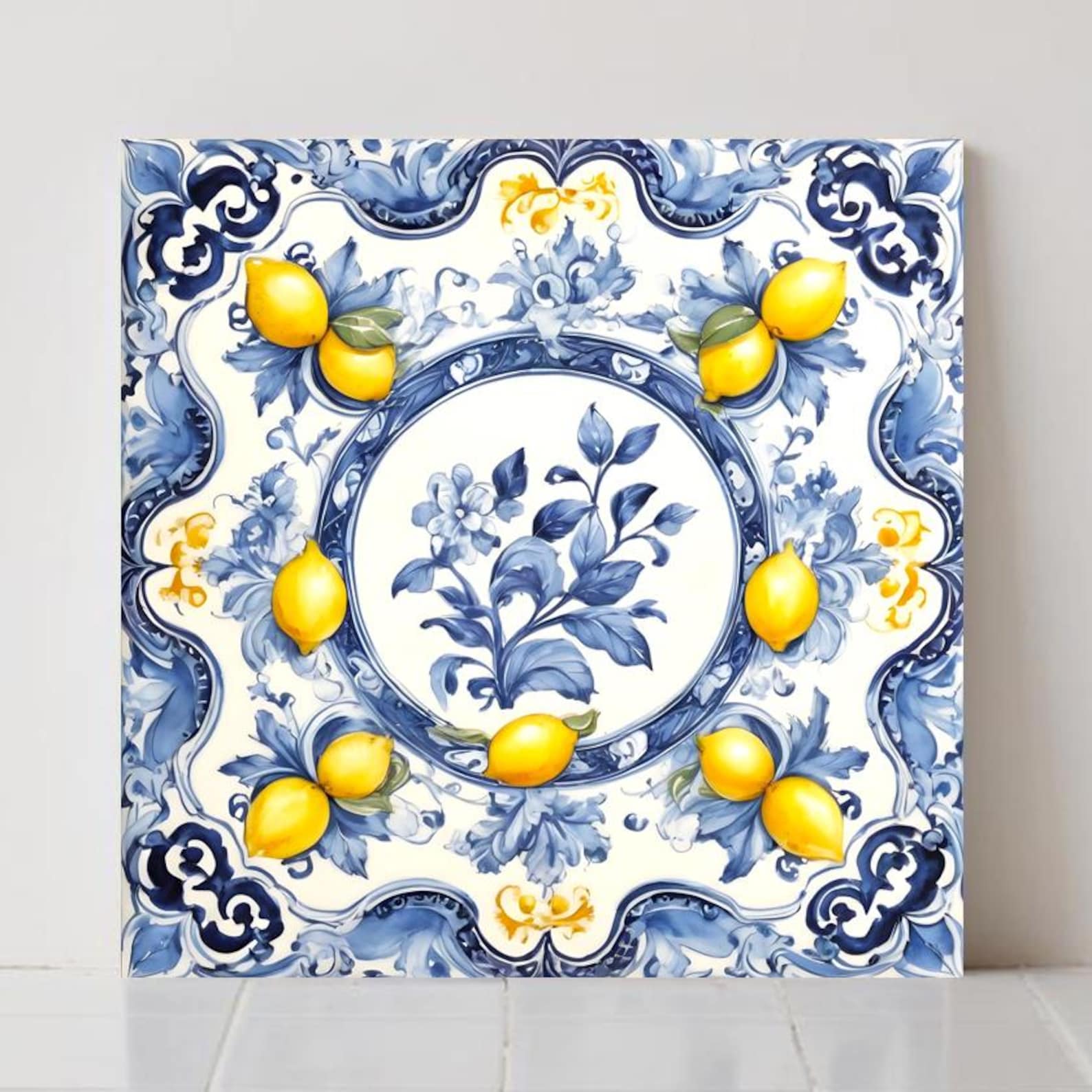 Italian Majolica Lemon Ceramic Tiles: Mediterranean Kitchen Decor, Set ...