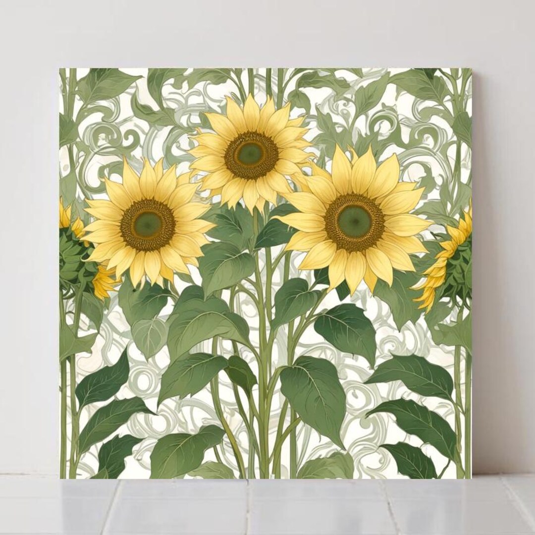 Art Nouveau Sunflower Ceramic Tiles - Set of 2 Decorative Tiles - Etsy