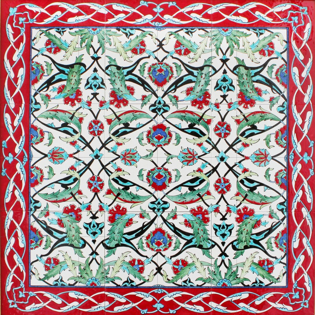 Iznik Turkish Tile Mural: Arabic Floral Ceramic Panel - Etsy