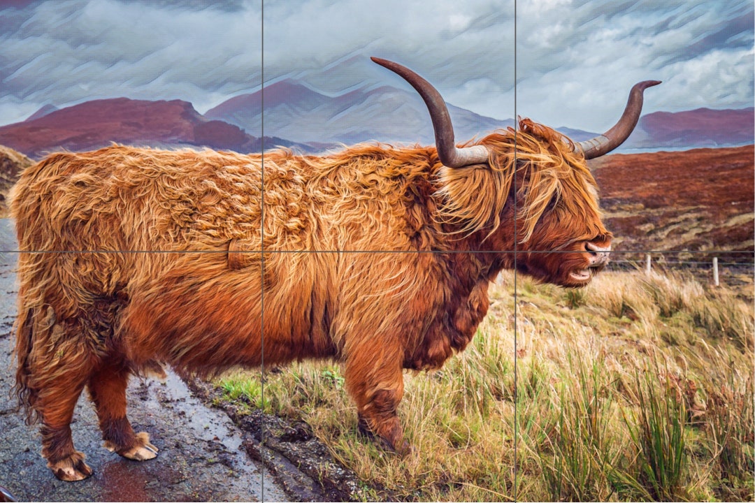 Scottish Highland Cow Tile Mural: Gloss Ceramic Mosaic Panel - Etsy ...