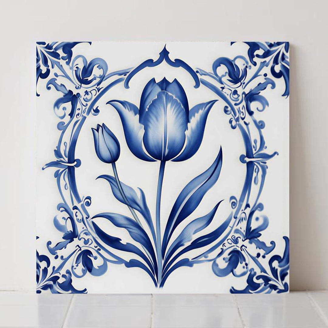 Delft Blue Tile : Tulip Botanical Flower Ceramic Delftware - Dutch ...
