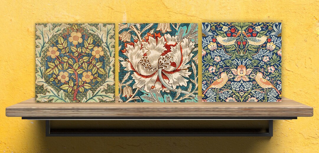 William Morris Ceramic Tile Set: Botanical Decor, Kitchen Backsplash - Etsy