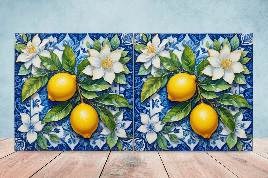 Italian Majolica Lemon Tiles: Mediterranean Kitchen Decor, Bath Home ...