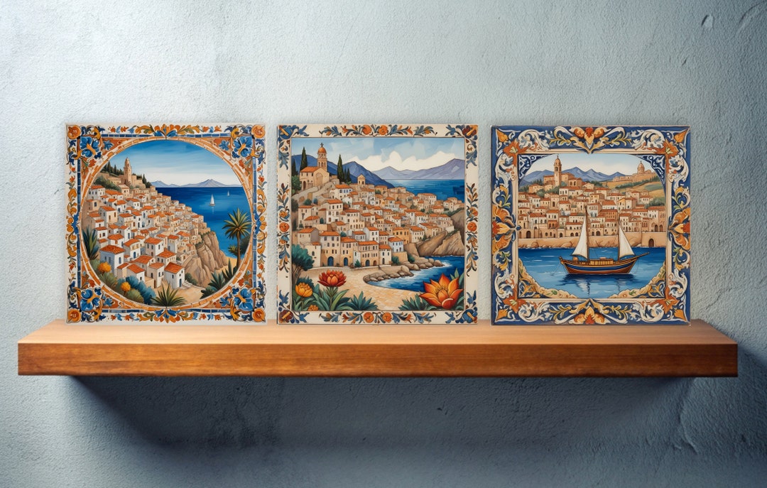 Sicilian Ceramic Tiles Set of 3 Sicilian Wall Decor Tiles Kitchen ...
