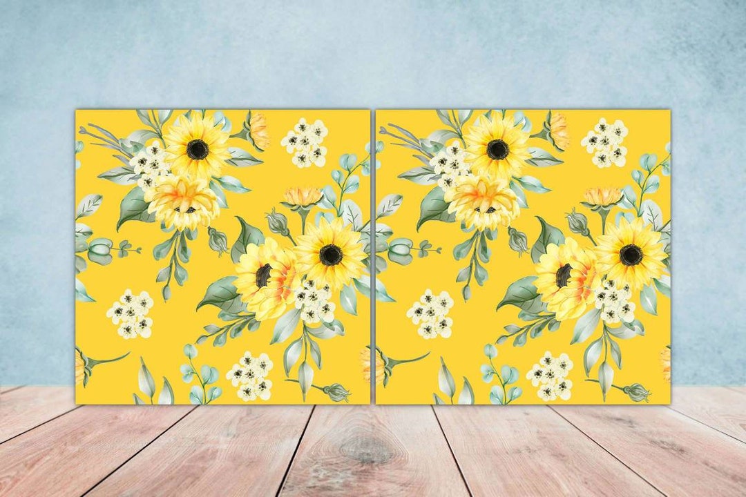 Floral Sunflower Ceramic Tiles: Decorative Botanical Art, Set of 2 - Etsy