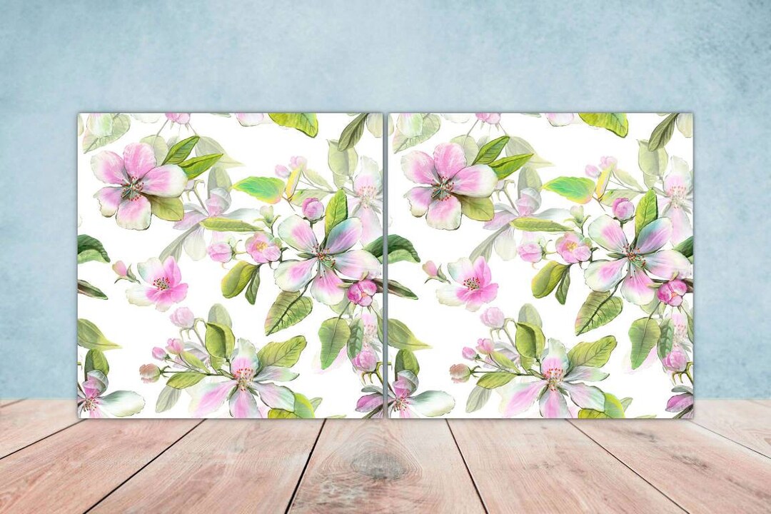 Floral Tiles Flower Design Set of 2 Flowers Wall Decor Tiles, Kitchen ...